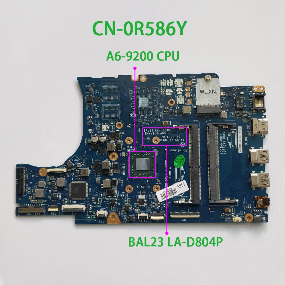 CN-0R586Y 0R586Y R586Y BAL23 LA-D804P w A6-9200 CPU for Dell Inspiron ...