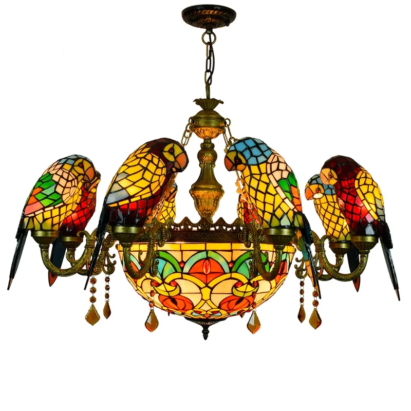 Tifanny-Chandelier-Lovely-Parrot-Bird-Lamp-Colorful-Stained-Glass ...