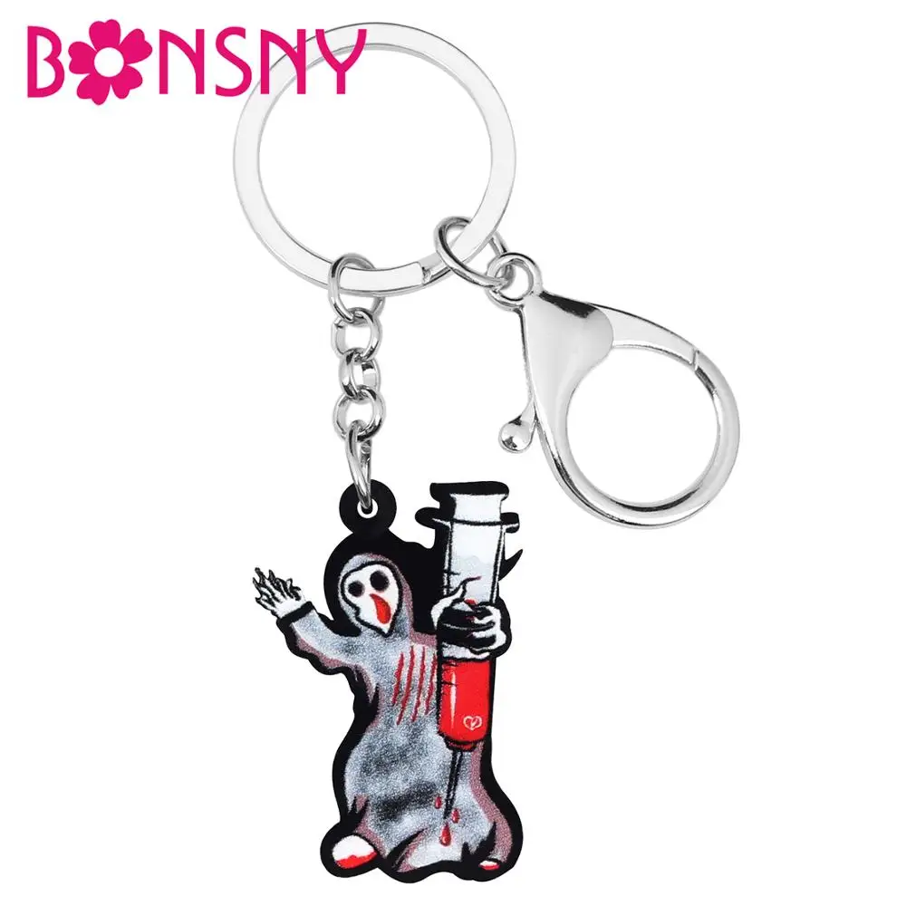 Bonsny Acrylic Halloween Ghost Blood Needle Key Chain Key Rings Bag Car ...