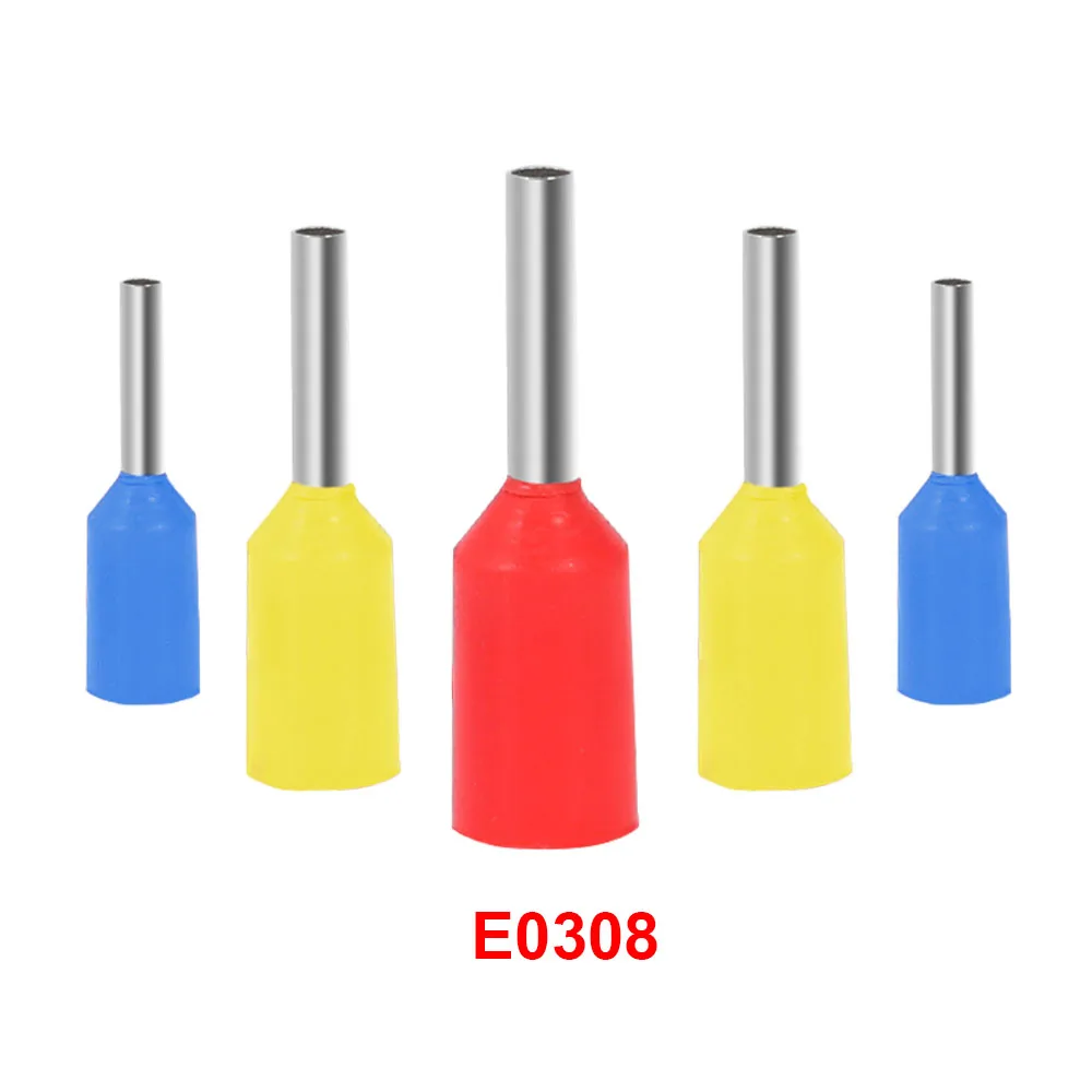 100Pcs E0308ท่อลวดความดันเย็นขั้วต่อเทอร์มินัลไฟฟ้าสาย Crimps Ferrules ...