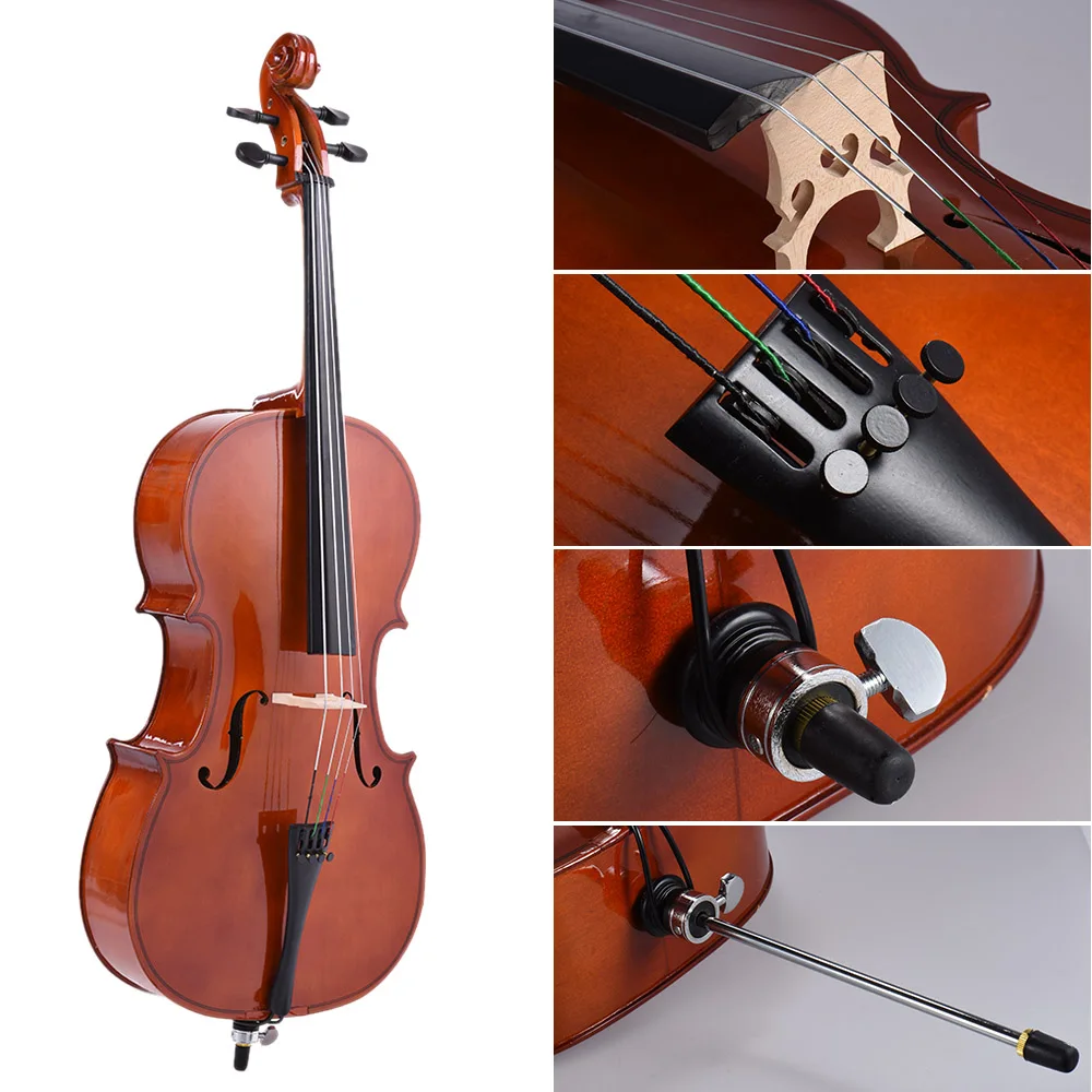ammoon-4-4-Full-Size-Wooden-Cello-Gloss-Finish-Basswood-Face-Board-with ...