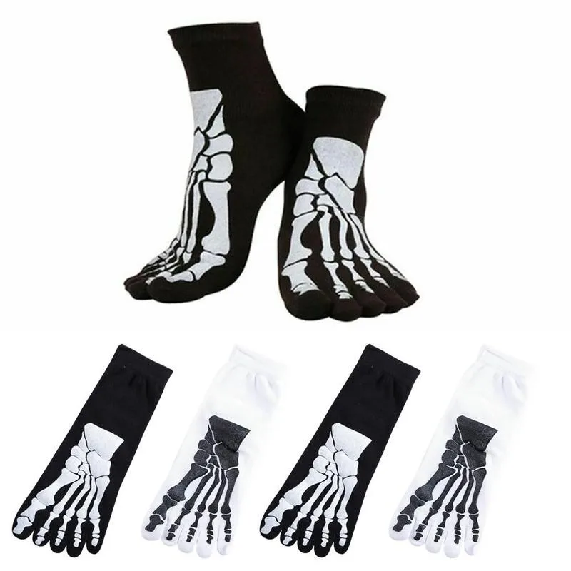 1pair Punk Rock Men's 3d Print Terror Skeleton Toe Socks Bone Male ...