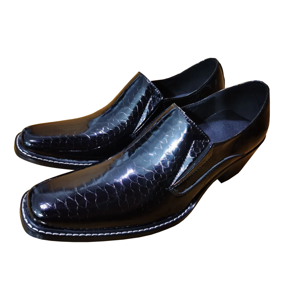 Spring men High heels Square head Cowhide Model Catwalk Singer ...