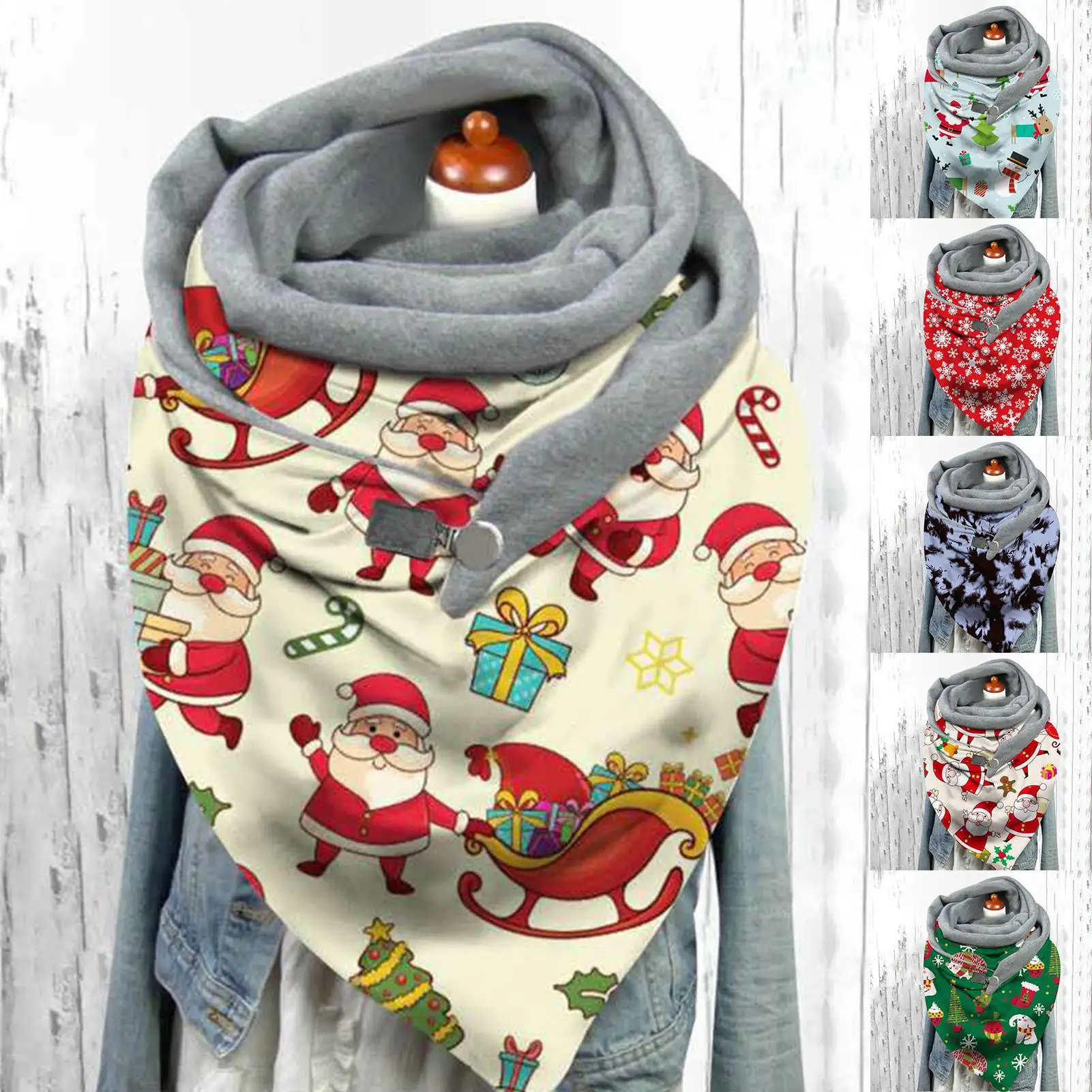 Christmas Scarf for Women Men Xmas Print Winter Scarfs Neck Wrap Shawl ...