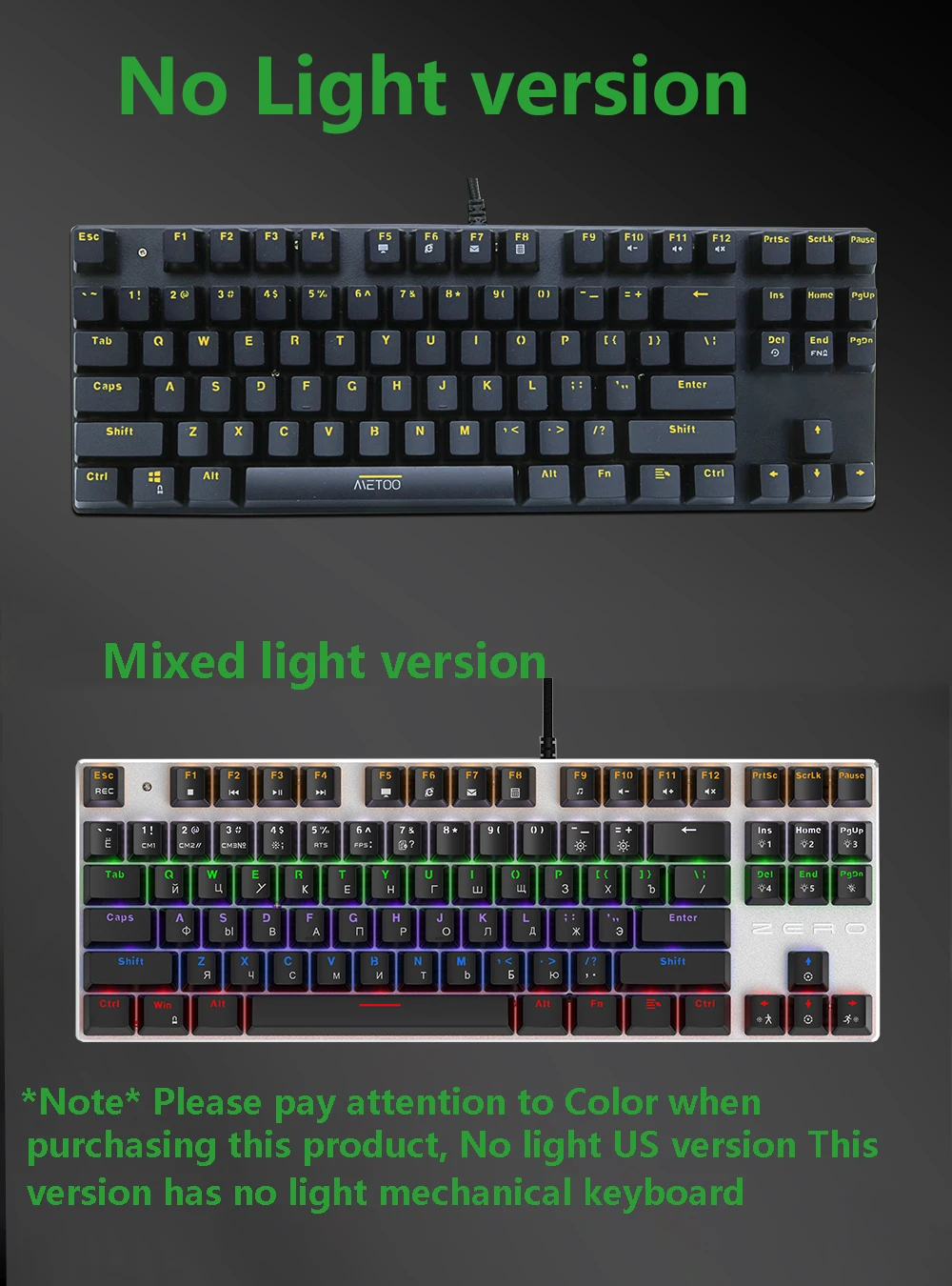 Metoo Backlit Gaming Original Mechanical Keyboard Anti-ghosting 87 Led ...