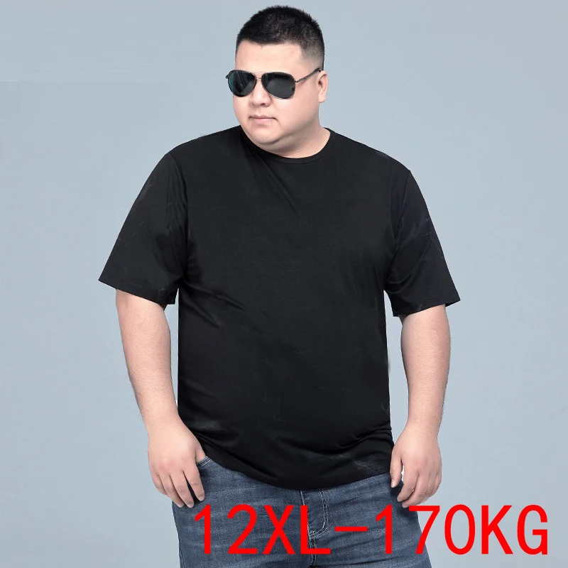 여름 큰 판매 남성 티셔츠 반팔 블랙 그레이 코튼 대형 7XL 8XL 9XL 10XL 12XL 느슨한 - 티몬