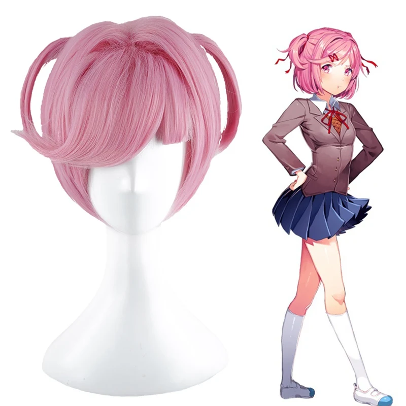 Game DDLC Doki Doki Literature Club Natsuki Pink Short Wigs Cosplay ...