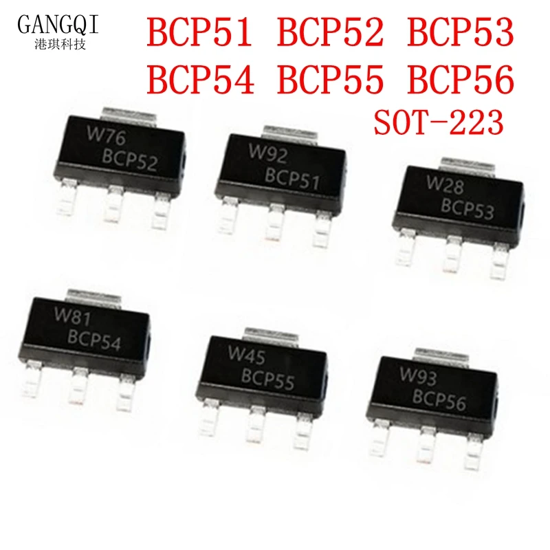 10 Pçs/lote BCP51 BCP52 BCP53 BCP54 BCP55 BCP56 SOT223 Transistor de ...