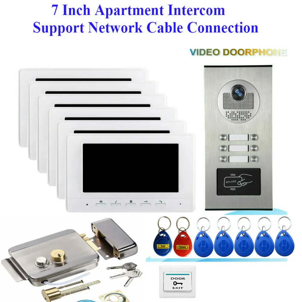 7-Color-LCD-Video-Door-Phone-Intercom-System-6-4-3-2-Monitors-RFID ...