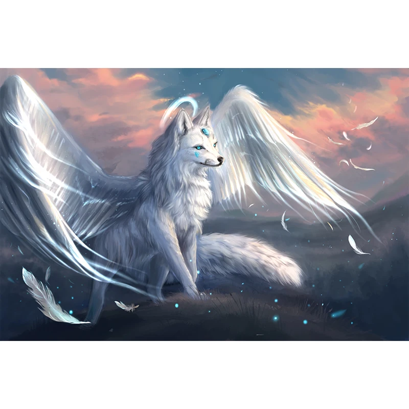 Winged White Wolf Drawings