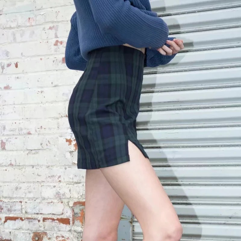 Женская легкая темно-синяя и Лесная зеленая клетчатая мини-юбка с ...