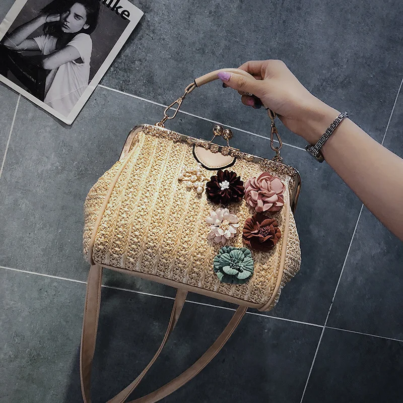 Bolso cruzado tejido de mimbre para mujer, bandolera de paja tejida de ...