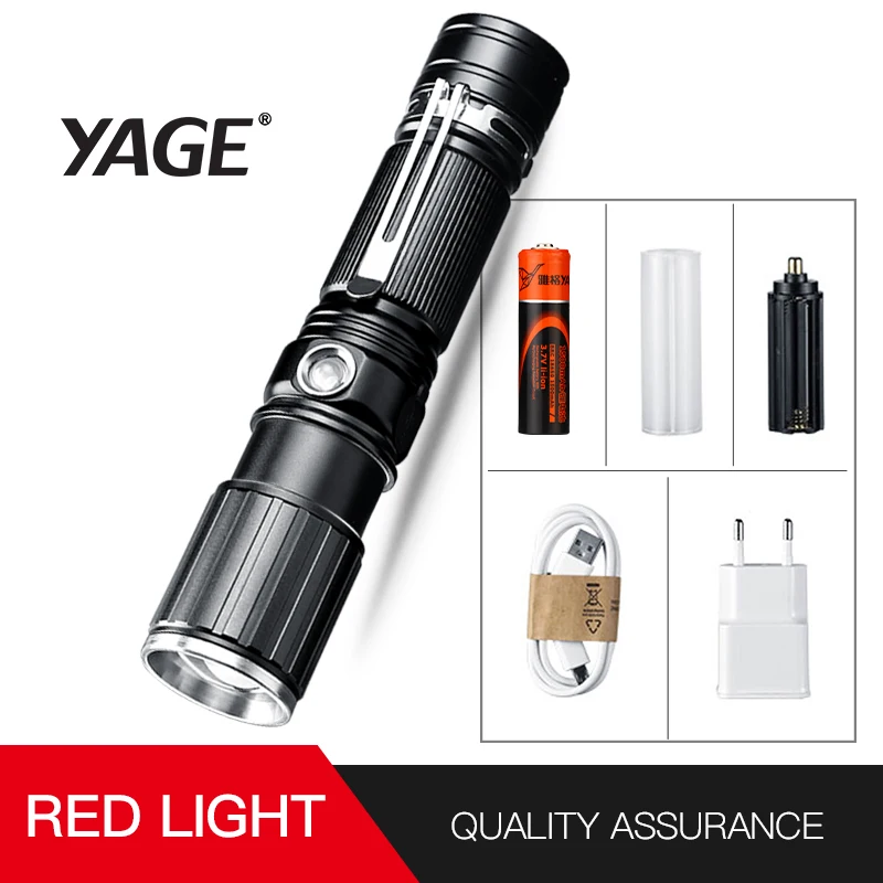 Yage lanterna xml t6 alumínio zoom cree led 18650 branco/vermelho ...