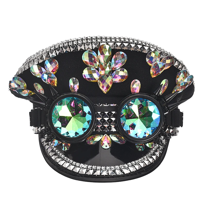 Black-Silver-Diamonds-Rivets-Punk-Rave-Rock-Style-Nightclub-Party-Hat ...