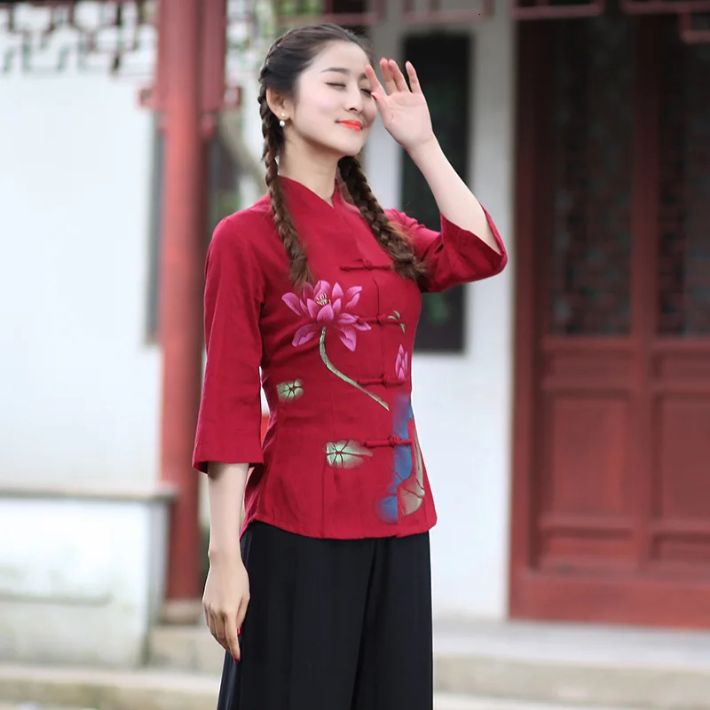 Womens Popular Printing Restore Ancient Shirt Chinese Traditional Tops ...