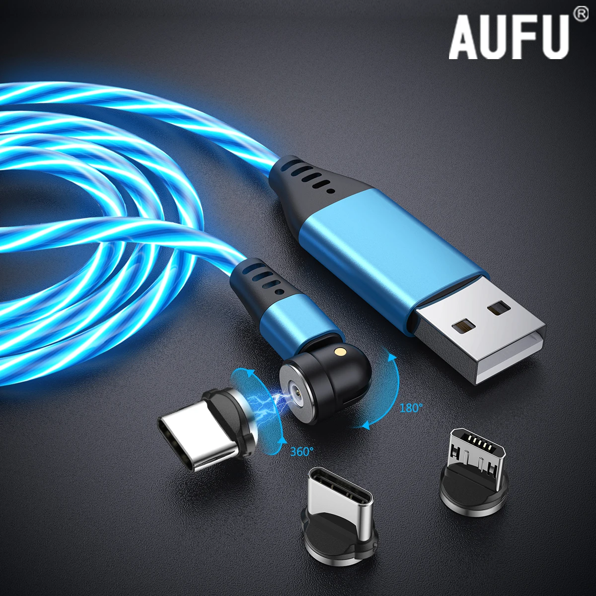 Aufu Flowing Led Magnetic Charging Mobile Phone Cables Usb C Cable ...