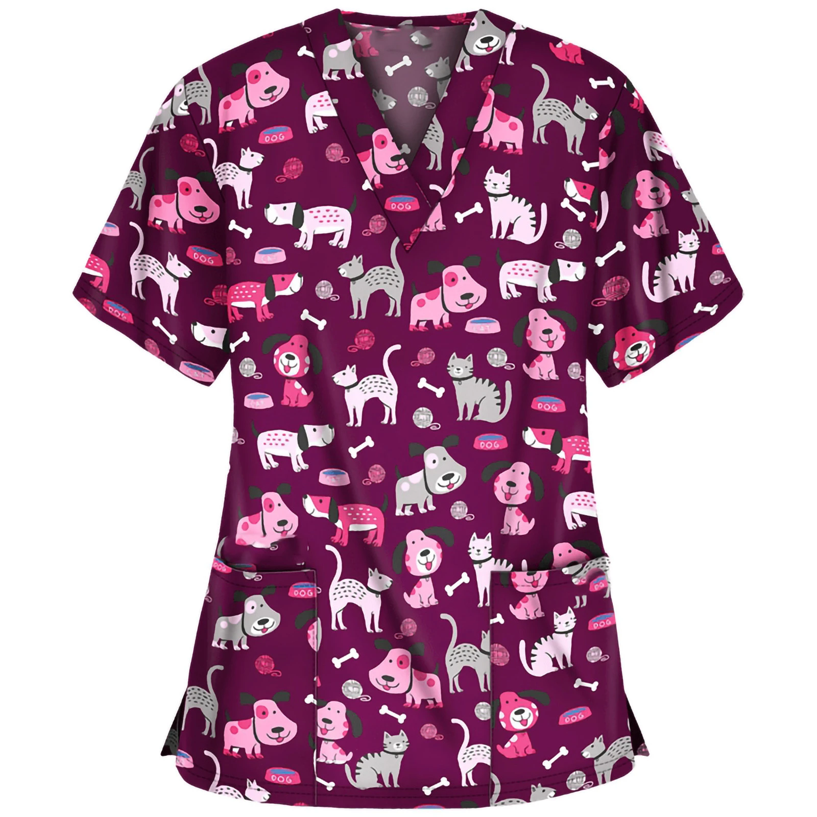 Pet Club Work Uniforms Women Pet Dogs Printing Scrubs Tops Veterinaria ...
