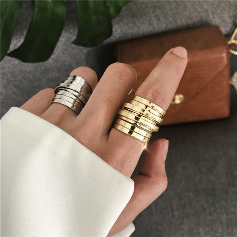 New Ins Minimalist Vintage Multi-layer Wide Ring Simple Exquisite Rings ...