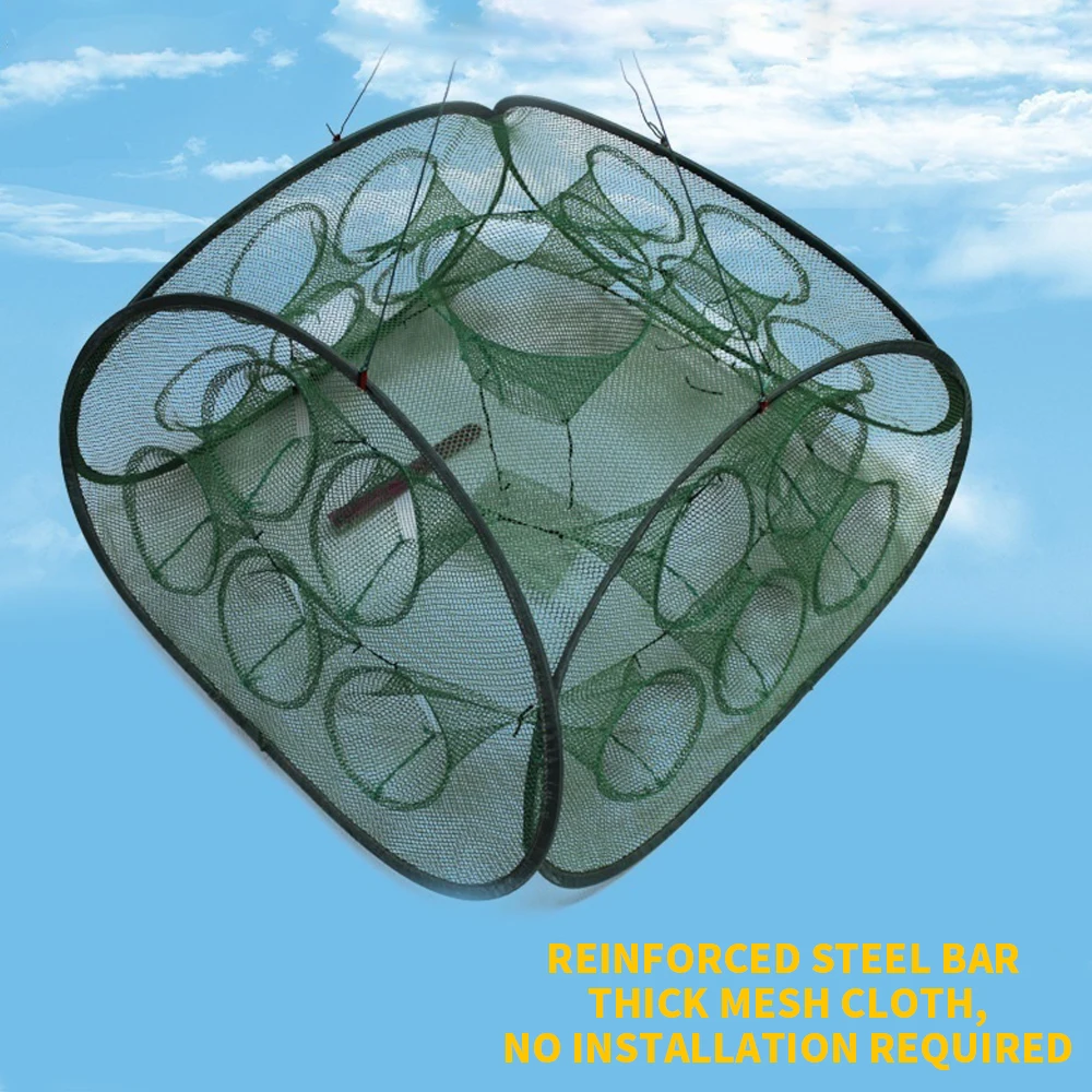 Filet de pêche automatique renforcé, 21 trous, Cage à crevettes, piège ...