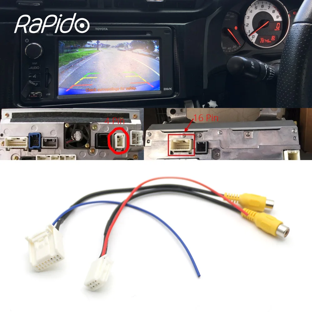 For-Toyota-4-16-Pin-Male-Connector-Radio-Back-Up-Reverse-Camera-RCA ...