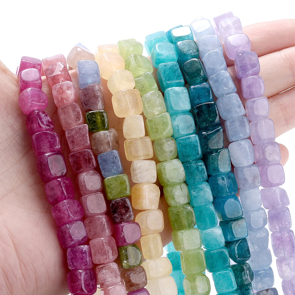 Natural Stone Square Beads Tourmaline Aquamarines Mixed Gem Loose ...