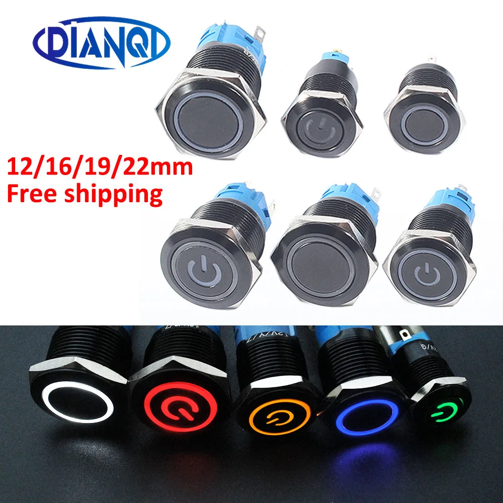 12/16/19/22mm Alumina black push button switcheswith ring light ...