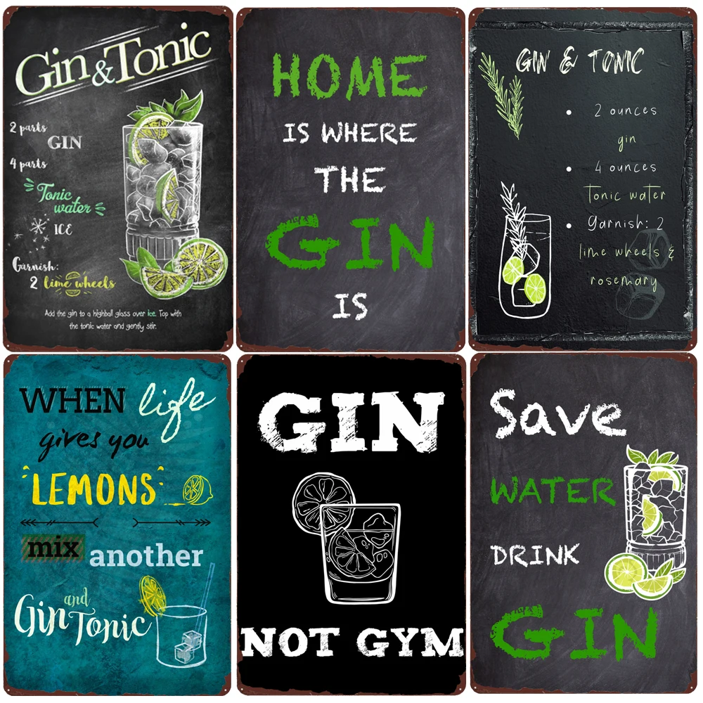 Gin Tonic Recipe Vintage Metal Tin Signs Negroni Martini Cocktail ...