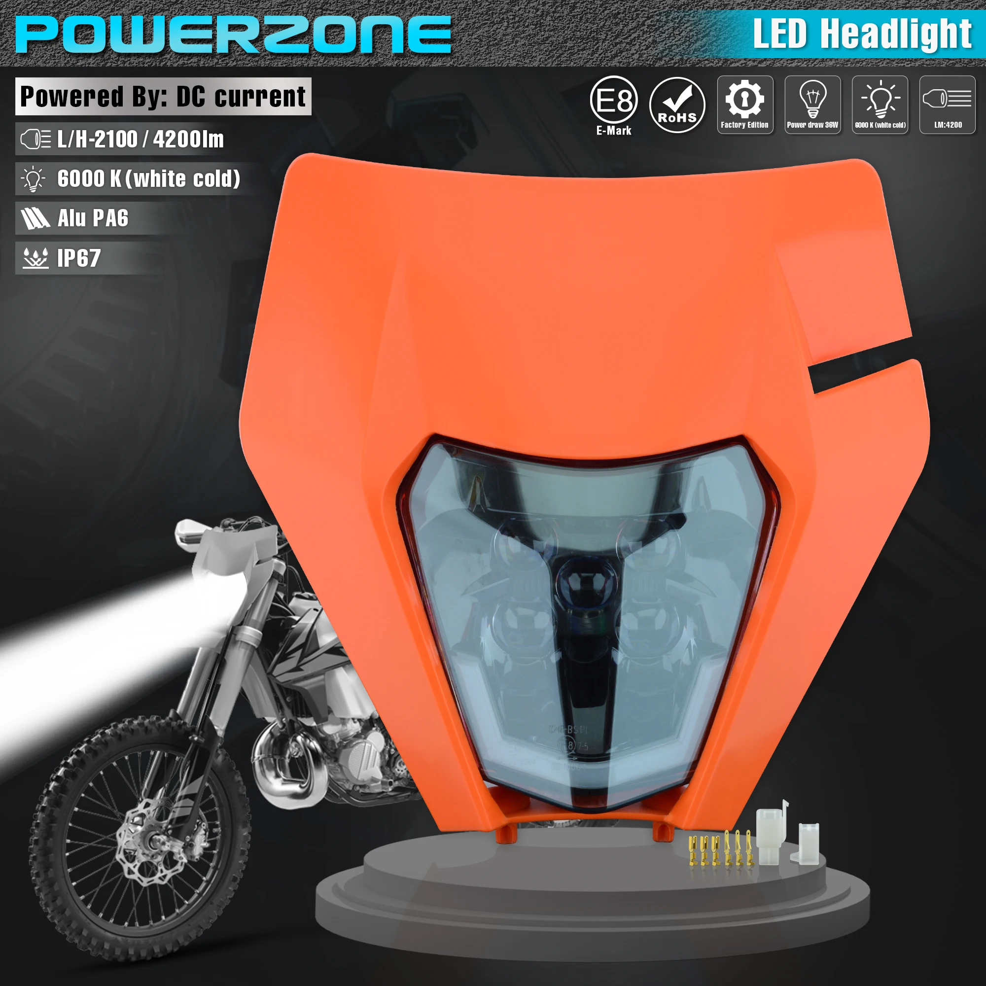 Powerzone Motorcycle Headlight Headlamp Head Light Supermoto Fairing ...