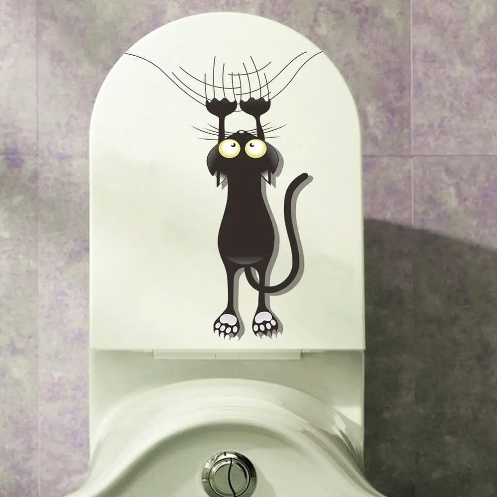 Scratching Cat Funny Bathroom Sticker Classic Room Wall Stickers - Wall ...