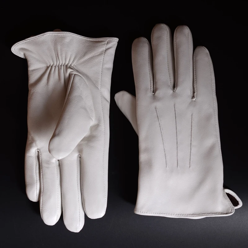 White Gloves For Men Male Genuine Leather Lined Warm Velvet Etiquette ...