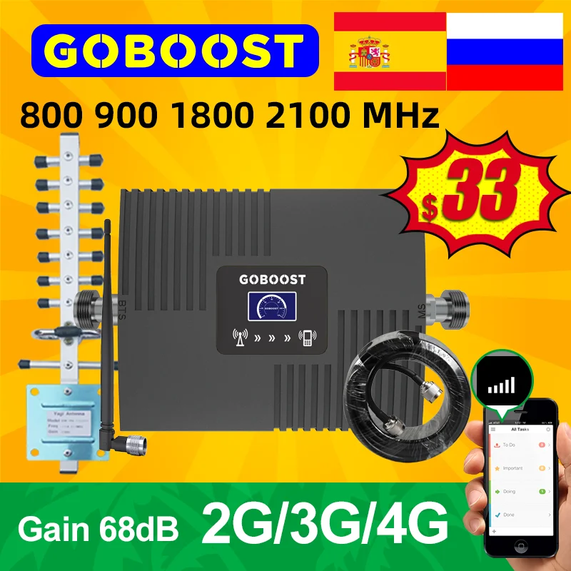 GOBOOST Internet 2G 3G 4G LTE Signal Booster 800 900 1800 2100MHz ...