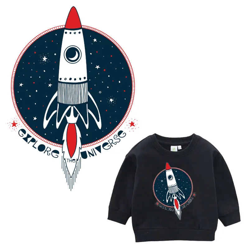 cartoon cool rocket heat transfer sticker for kids patch clothes ...
