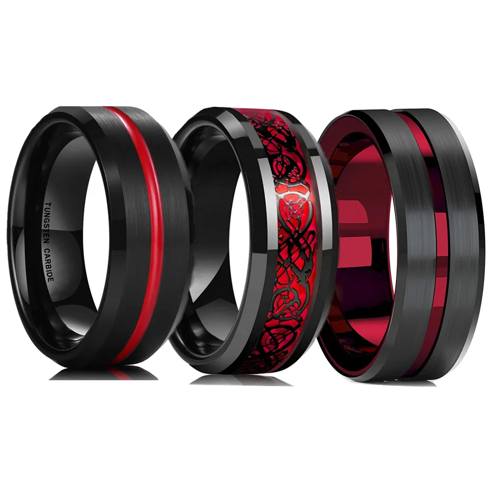 Anillos de boda con patrón de dragón rojo para hombre, anillos de ...