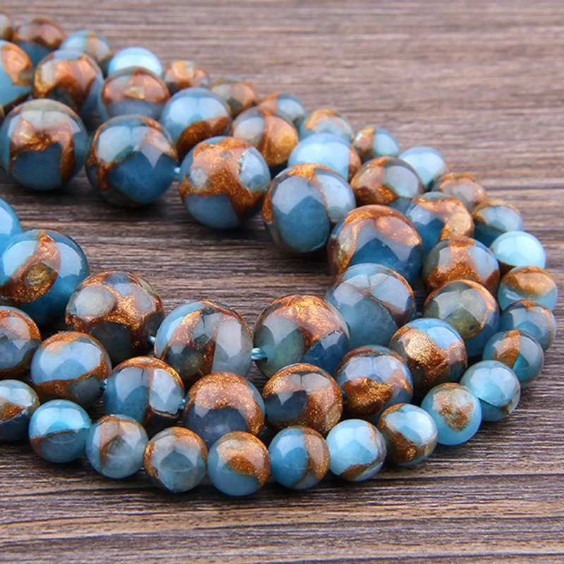 15.5" Gold Blue Cloisonne Bead 6 Mm 8 Mm 10 Mm 12 Mm Natural Spacer ...