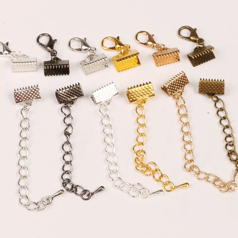 10pcs-Ribbon-Leather-Cord-End-Fastener-Clasps-With-Chains-Lobster ...
