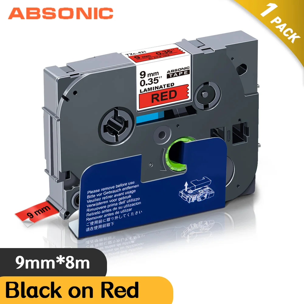 Absonic 6pk 9mm 421 Brother 421 라미네이트 라벨 테이프 검은 색 빨간색 리본 호환 형제 라벨 메이커 ...