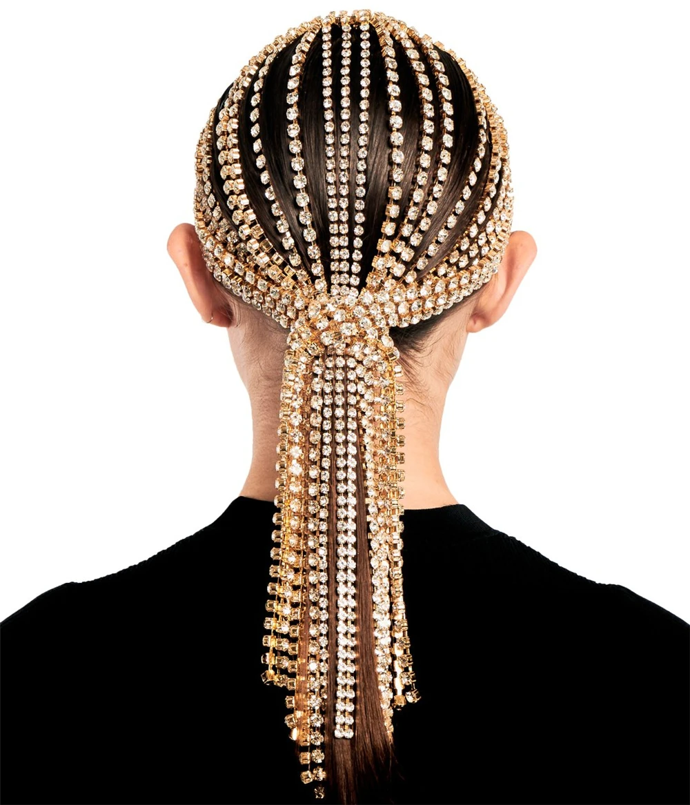 Punk Rhinestones Head Chain Women Headwear Long Tassel Hairbands ...