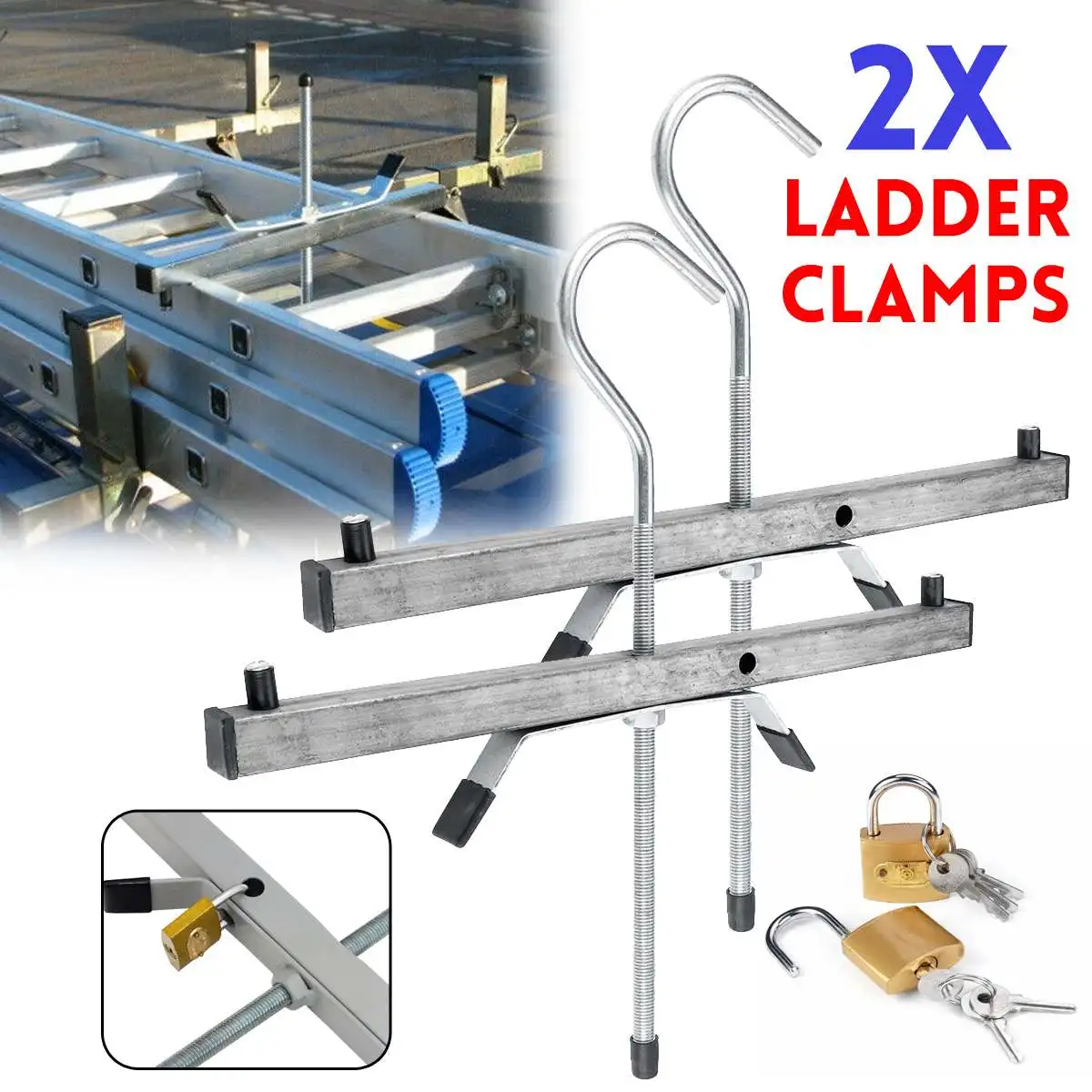 Automotive Car Van Roof Rack Ladder Clamps with Padlocks Universal ...