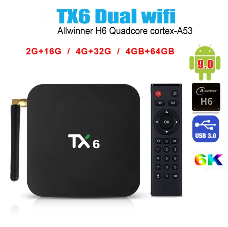 TX6 android tv box Allwinner H6 Quad core 2G 16G 32G 64G Android 9.0 2 ...