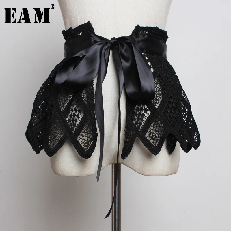 [eam] 2022 New Spring Summer Grid Lace Split Joint White Bandage Bow ...