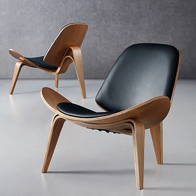 Hans Wegner Style Three-Legged Shell Chair Ash Plywood Fabric ...