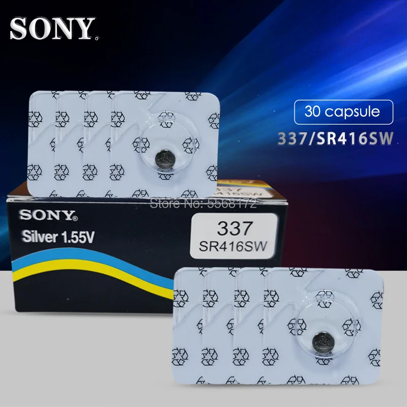 30 pçs/lote Sony 100% Original 337 SR416SW 1.55V Botão de Célula tipo ...