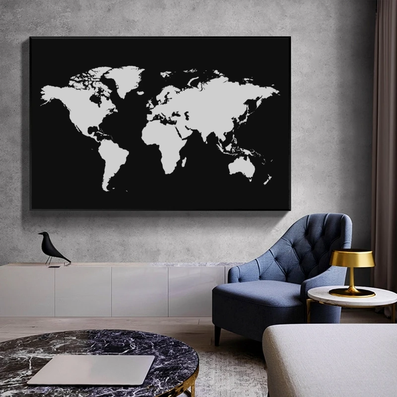 Black World Map Poster