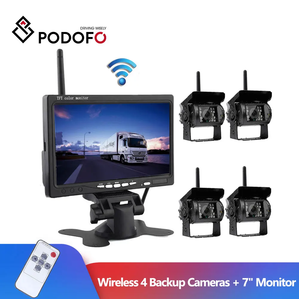Podofo 7" Wireless Car Monitor Backup Camera System Rearview Screen 4 ...