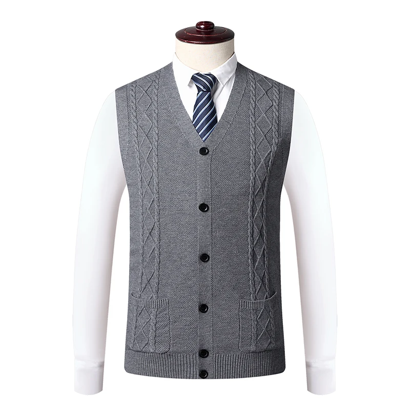 Chaleco de punto sin mangas para hombre, suéter con botones y cuello en V, chaleco de moda para ...