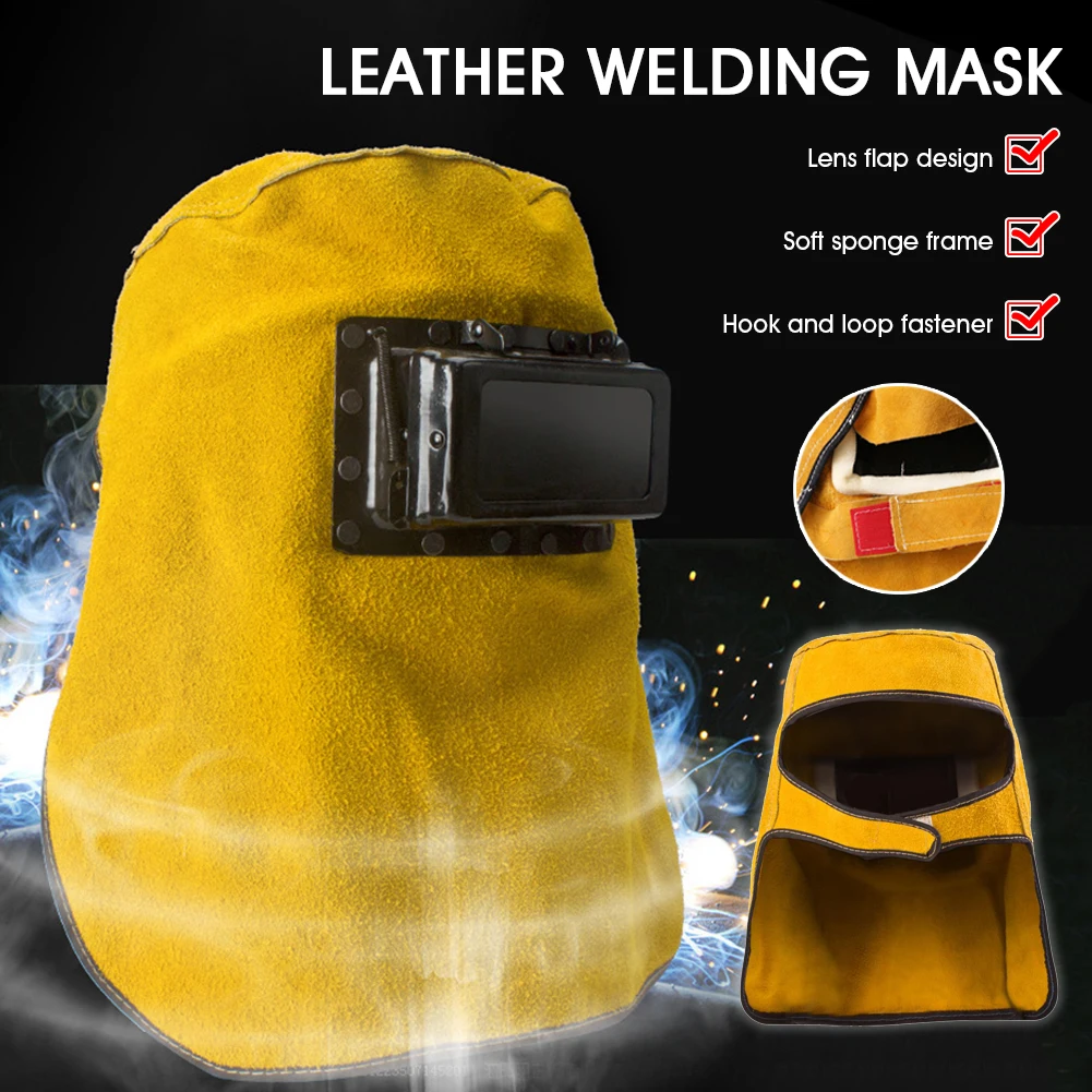 Welding-Mask-Welder-Hood-Heat-Resistant-Leather-Helmet-with-Filter-Lens ...