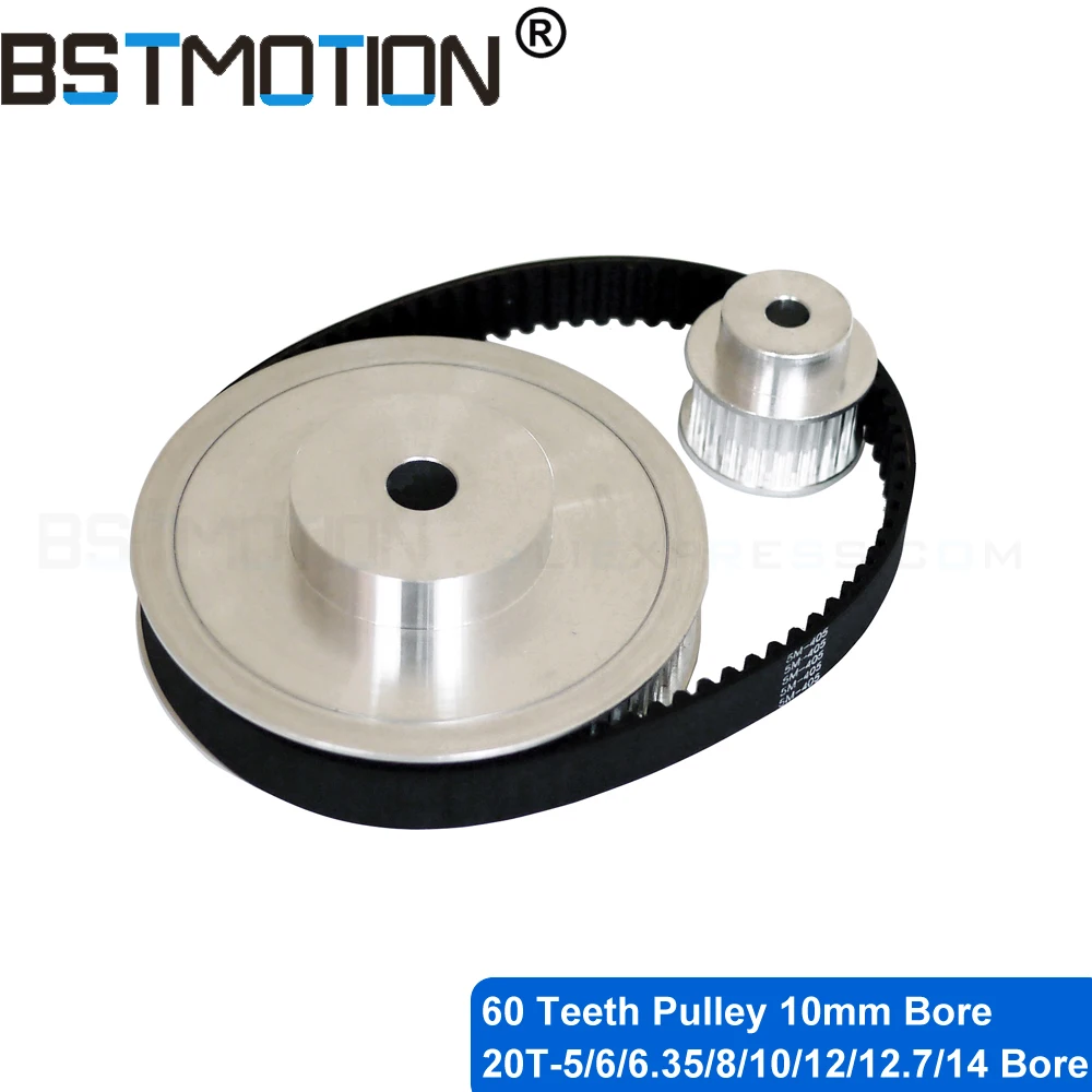 Reduction 3:1 15mm 405mm HTD 5M Timing Belt Pulley 60 teeth 10mm + 20 ...