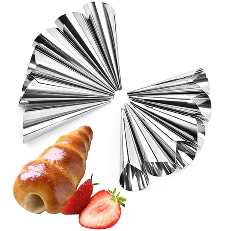 12pcs Stainless Steel Spiral Croissants Molds Conical Tube Cone Roll ...