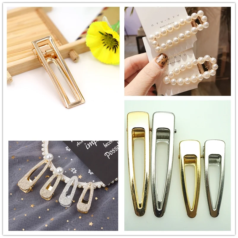 100pcs gold/rhodium Hair Clips Fashion square Hairpin Blank Base for ...