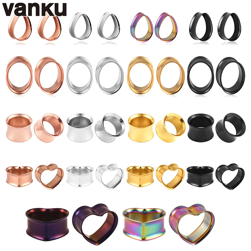 Vanku 2PCS Ear Gauges 316L Stainless Steel Heart Ear Tunnels Plugs ...
